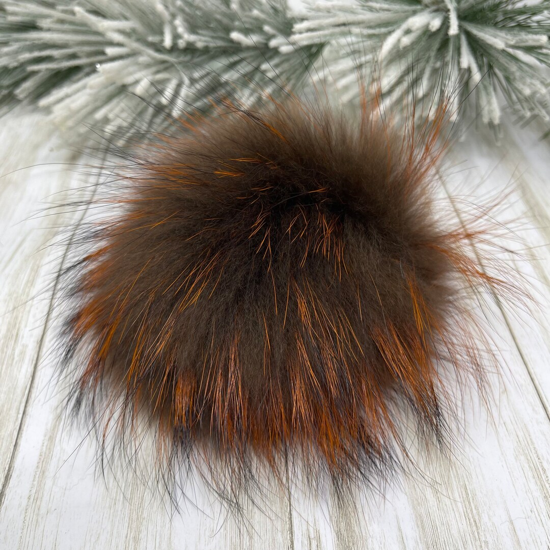 6-7'' Brown With Fire Tips Fur Pompom for Beanie Handbags Hats Keychain ...