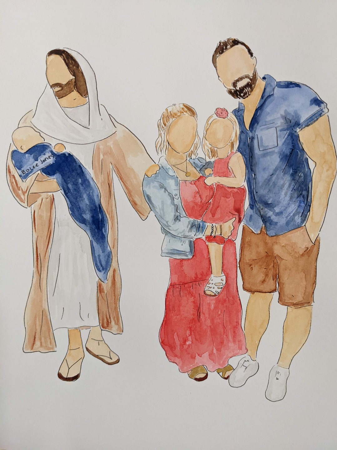 Watercolor Faceless Family Portraits/portrait From Photos/custom ...