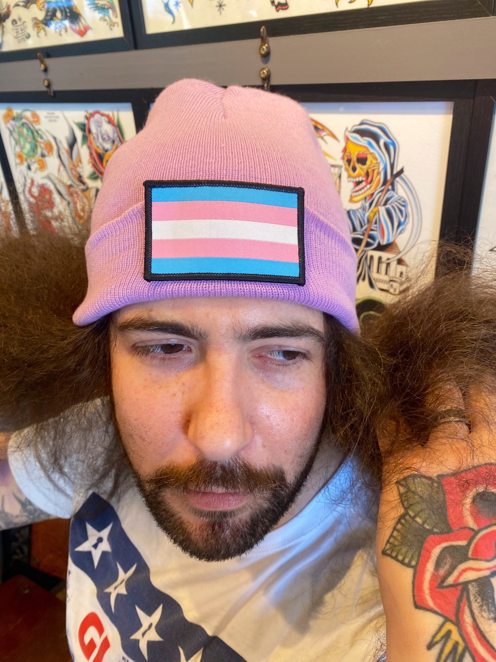 Transgender Flag Trans Rights Beanie Trans Knit Hat Skull Cap | Etsy