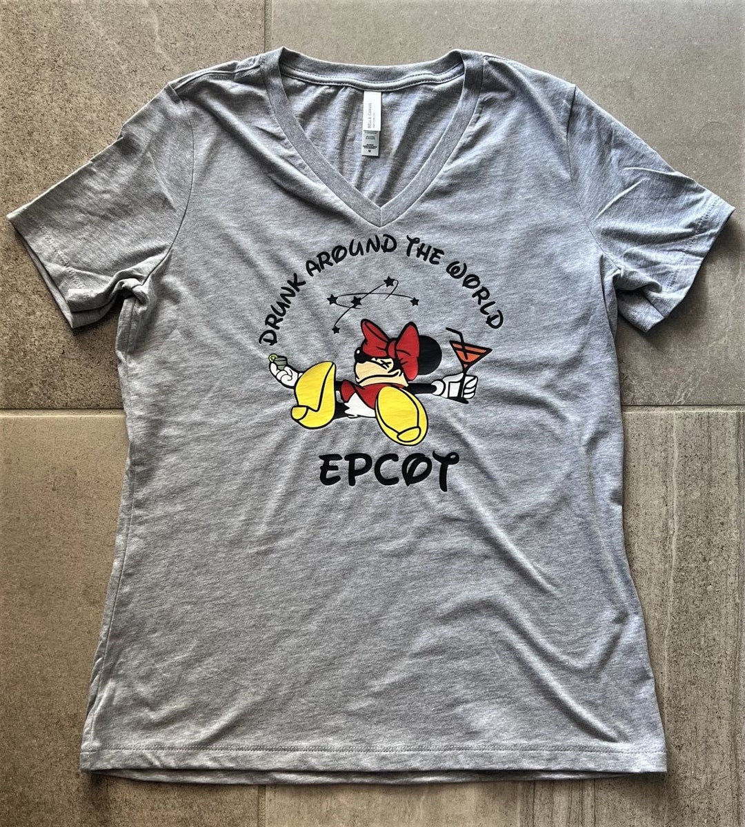 Disney Inspired Adult Drunk Minnie Mouse at Epcot on a T Shirt, V Neck ...