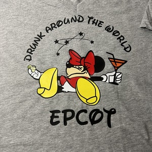 Disney Inspired Adult Drunk Minnie Mouse at Epcot on a T Shirt, V Neck ...