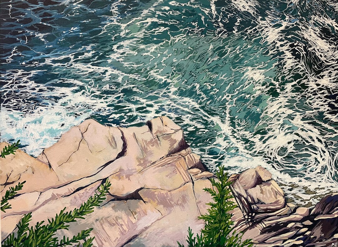 Maine Cliff Painting - Etsy