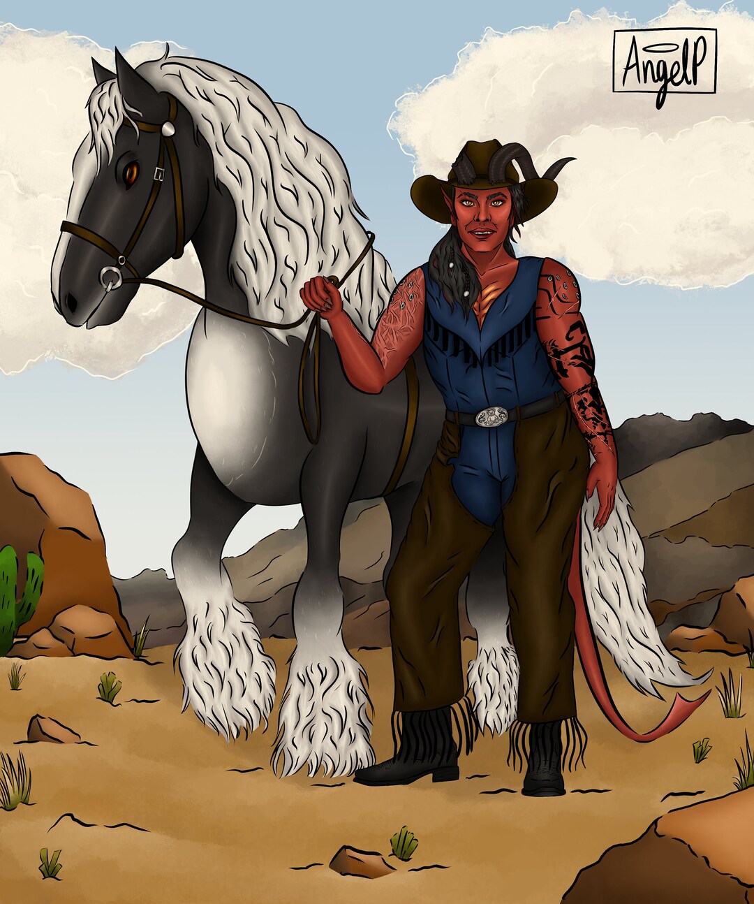 Karlach Cowboy Baldur’s Gate 3 Art Print Digital Painting 20x25cm (8 ...