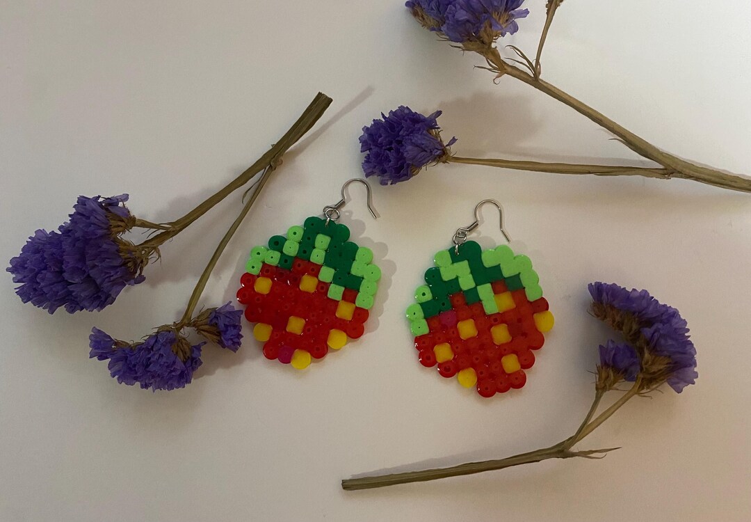 Strawberry Earrings Hama Beads Pixel Art Jewellery Perler Beads Retro ...