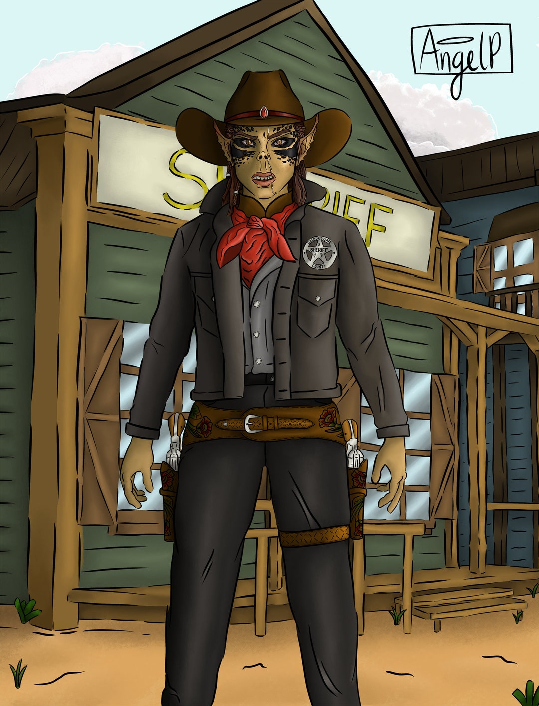 Laezel Cowboy Baldurs Gate 3 Art Print Digital Painting Wild West BG3 ...