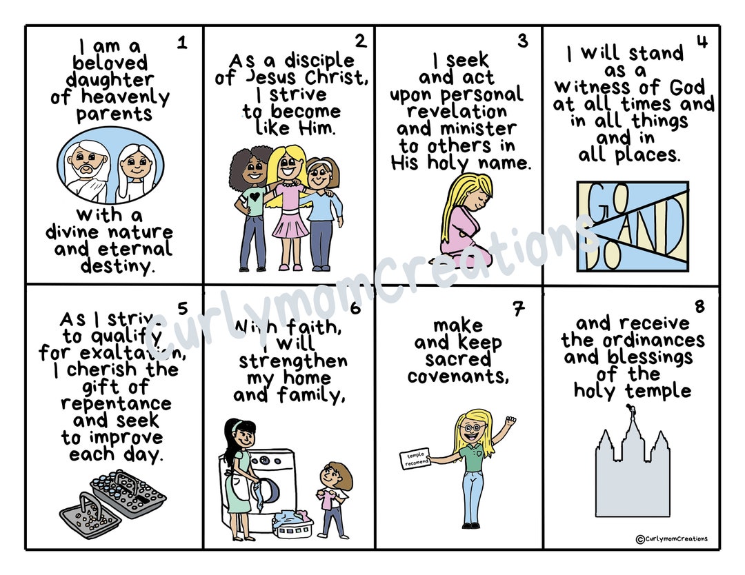 Young Women Theme Memorization Cards (for 5 or Fewer People Please ...