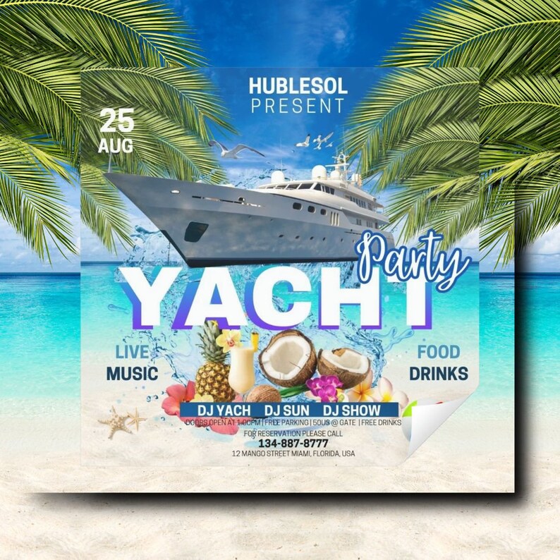 Yacht Party Flyer,social Media Pool Party Announcement Editable Summer ...