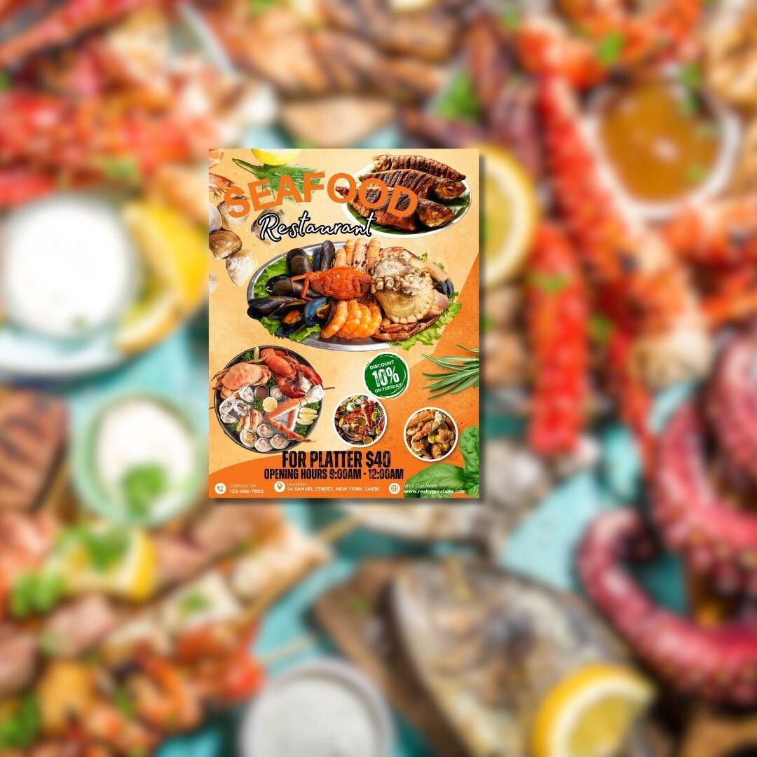 Editable Flyer Template| Seafood Tuesday| Seafood Platter Sale| Seafood ...