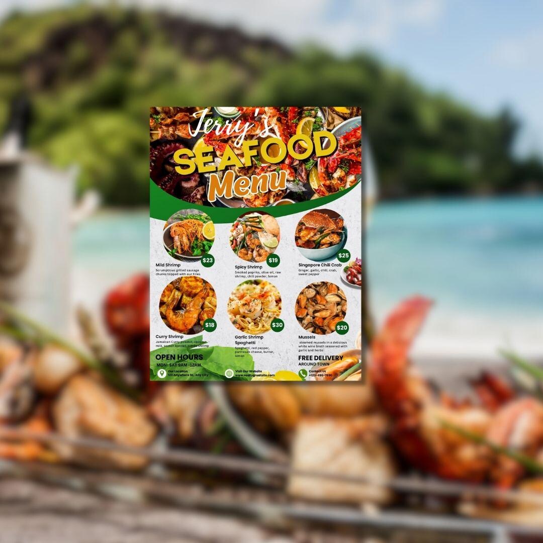 Editable Flyer Template| Seafood Menu| Seafood Platter Sale| Seafood ...
