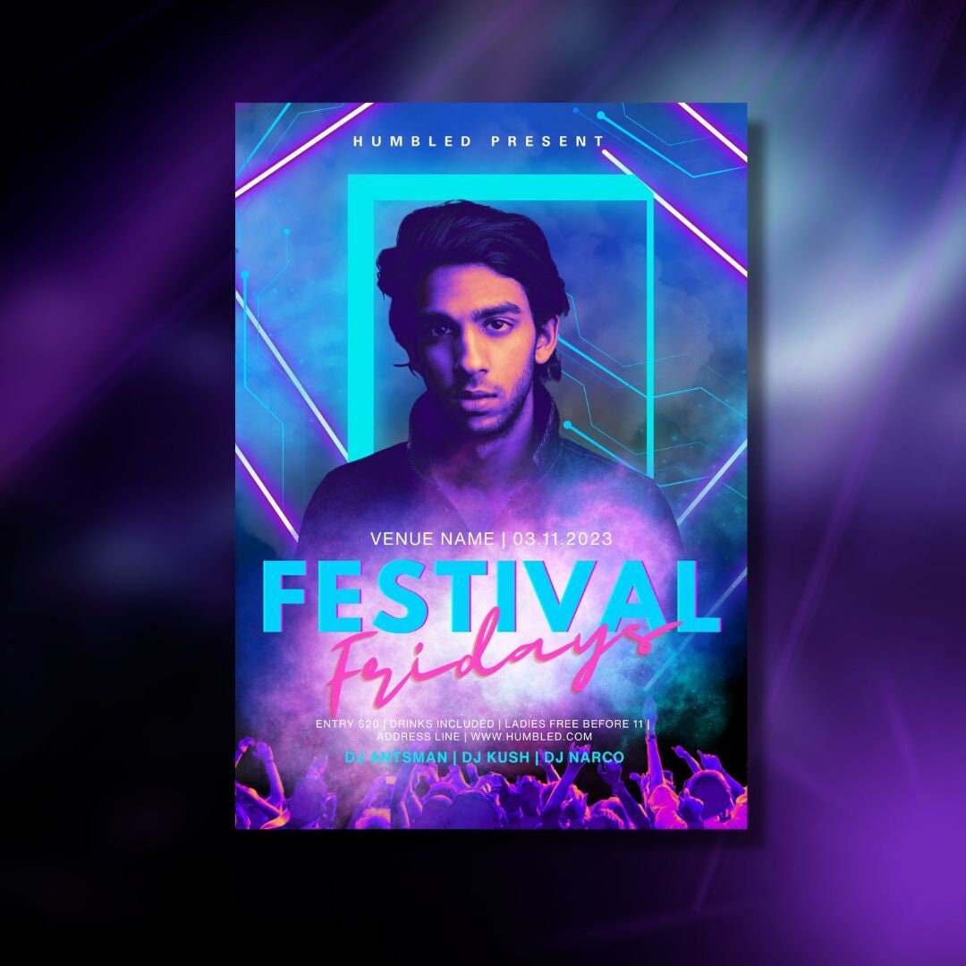 Party Flyer |electronic | Purple Glow Light Dark Theme Flyer| Blue ...