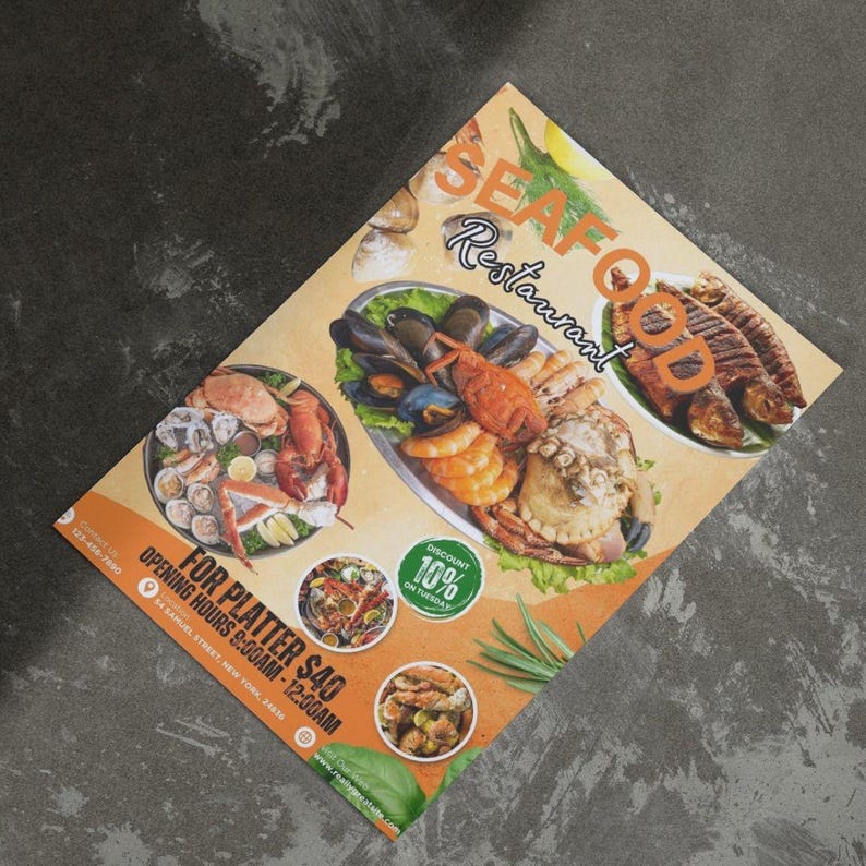 Editable Flyer Template| Seafood Tuesday| Seafood Platter Sale| Seafood ...