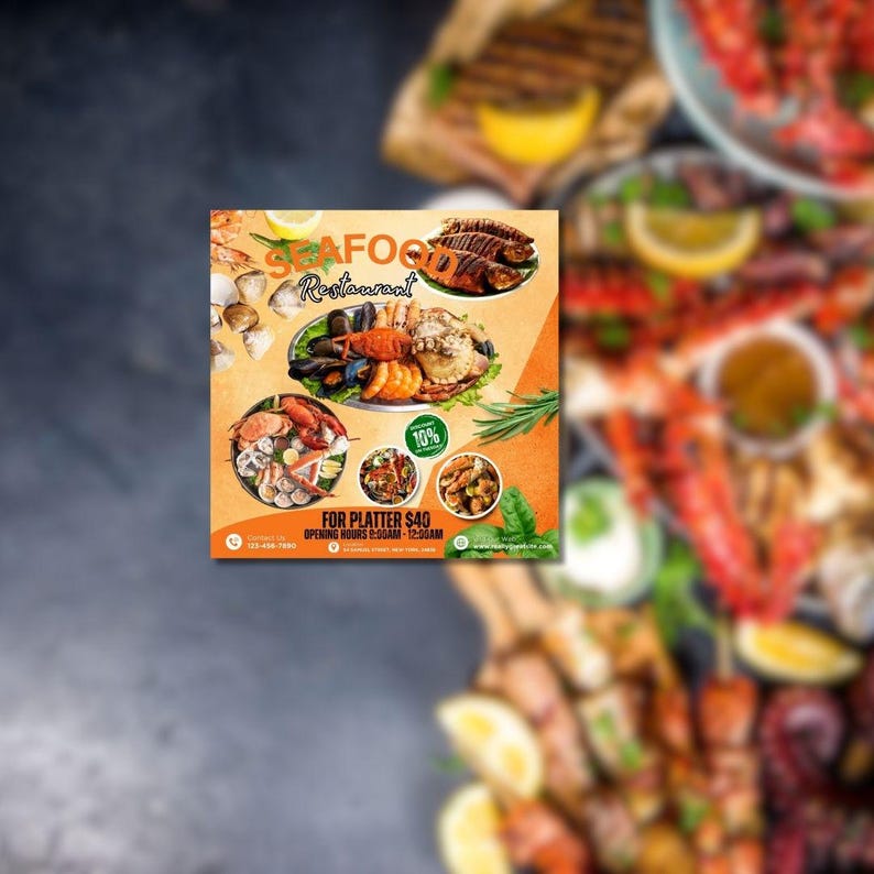 Editable Flyer Template| Seafood Tuesday| Seafood Platter Sale| Seafood ...