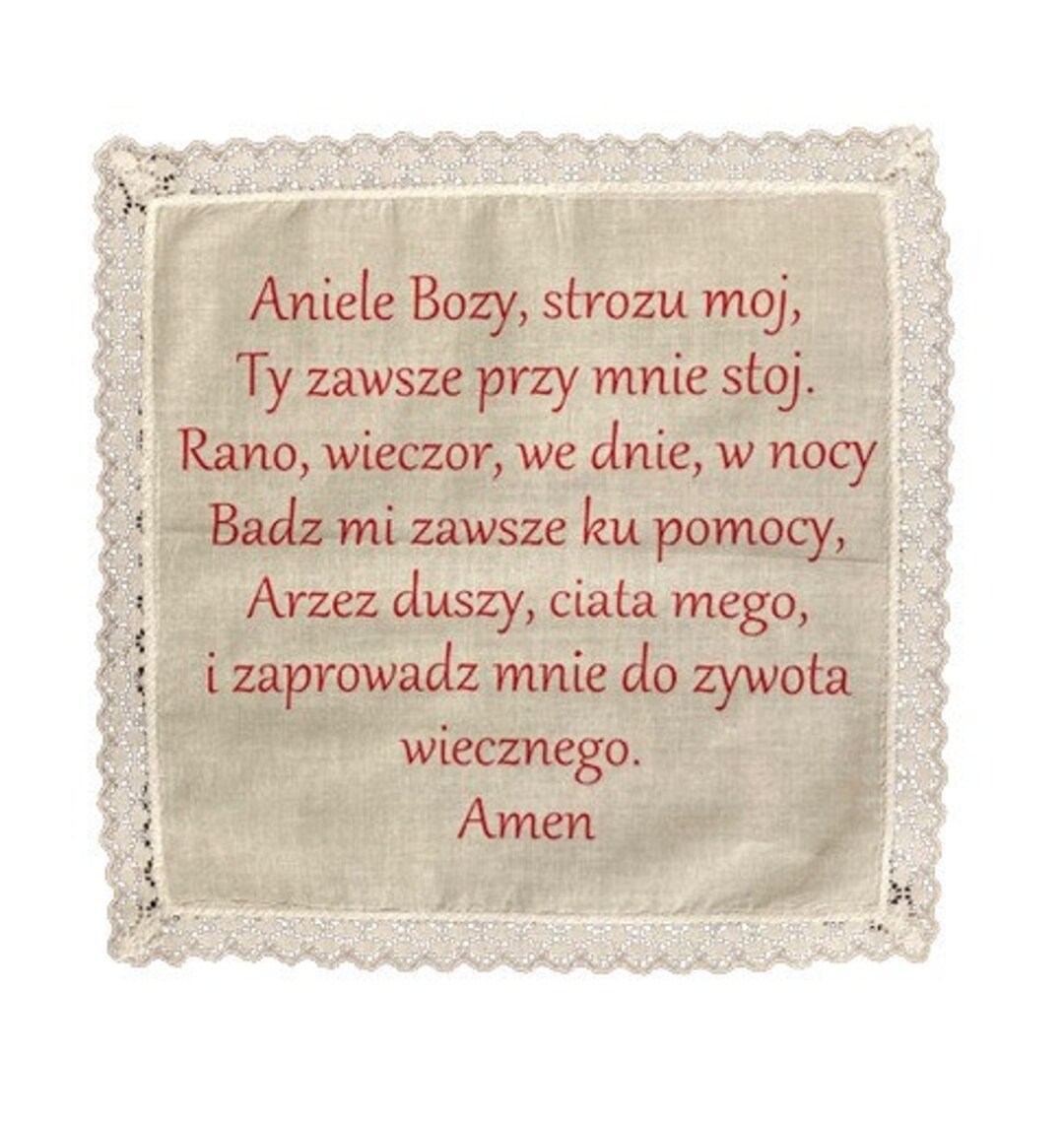 Guardian Angel of God Prayer in Polish Decorative White Cotton Lace ...