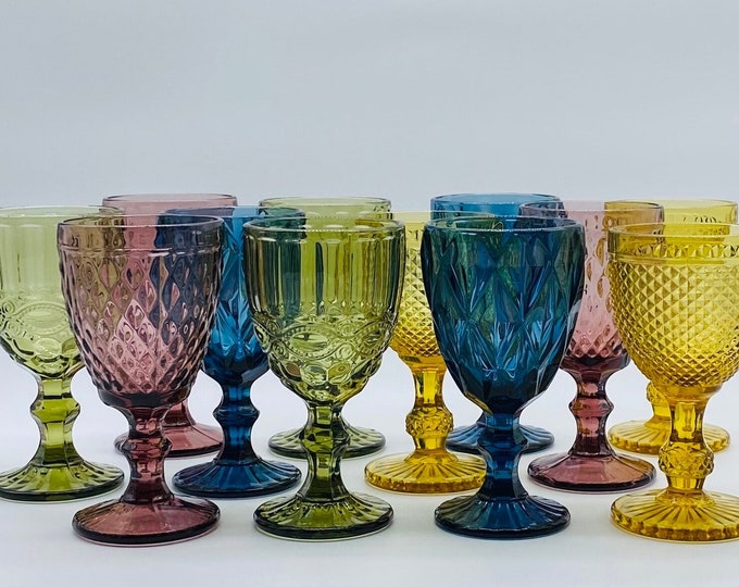12 Mismatched Goblets, Mismatch Glasses, Wedding Goblets, Goblet ...
