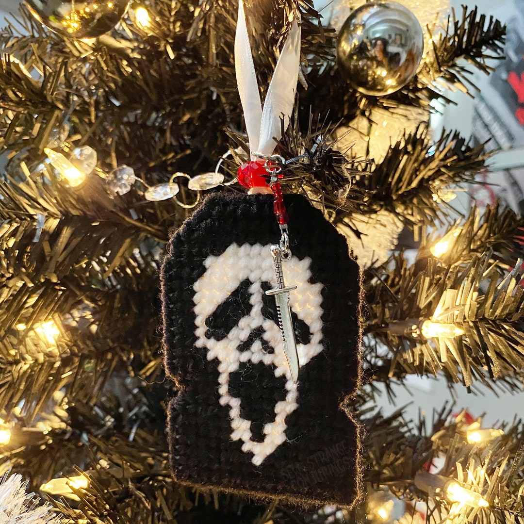 Scream Inspired Ornament, Handmade Cross Stitch Horror Tree Decoration ...