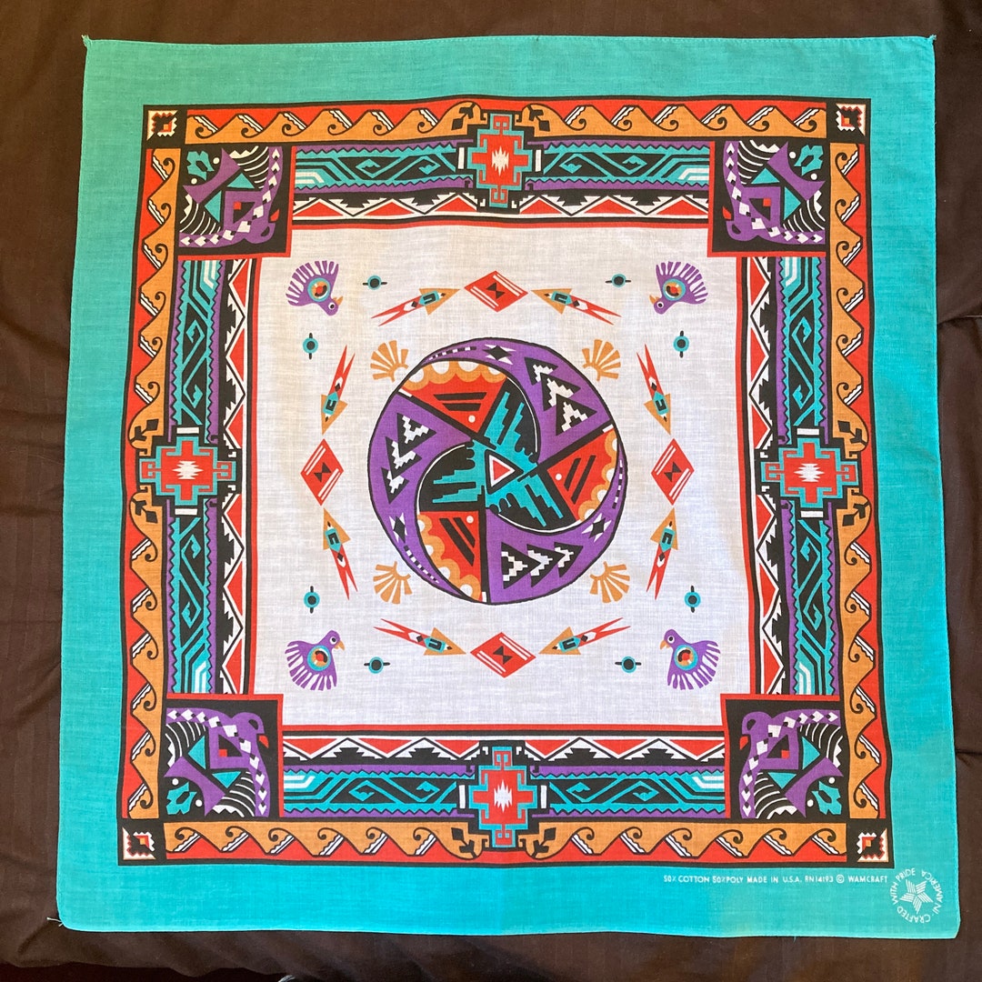 Tribal Native Print Vintage Bandana Thunderbird Arrow Handkerchief ...