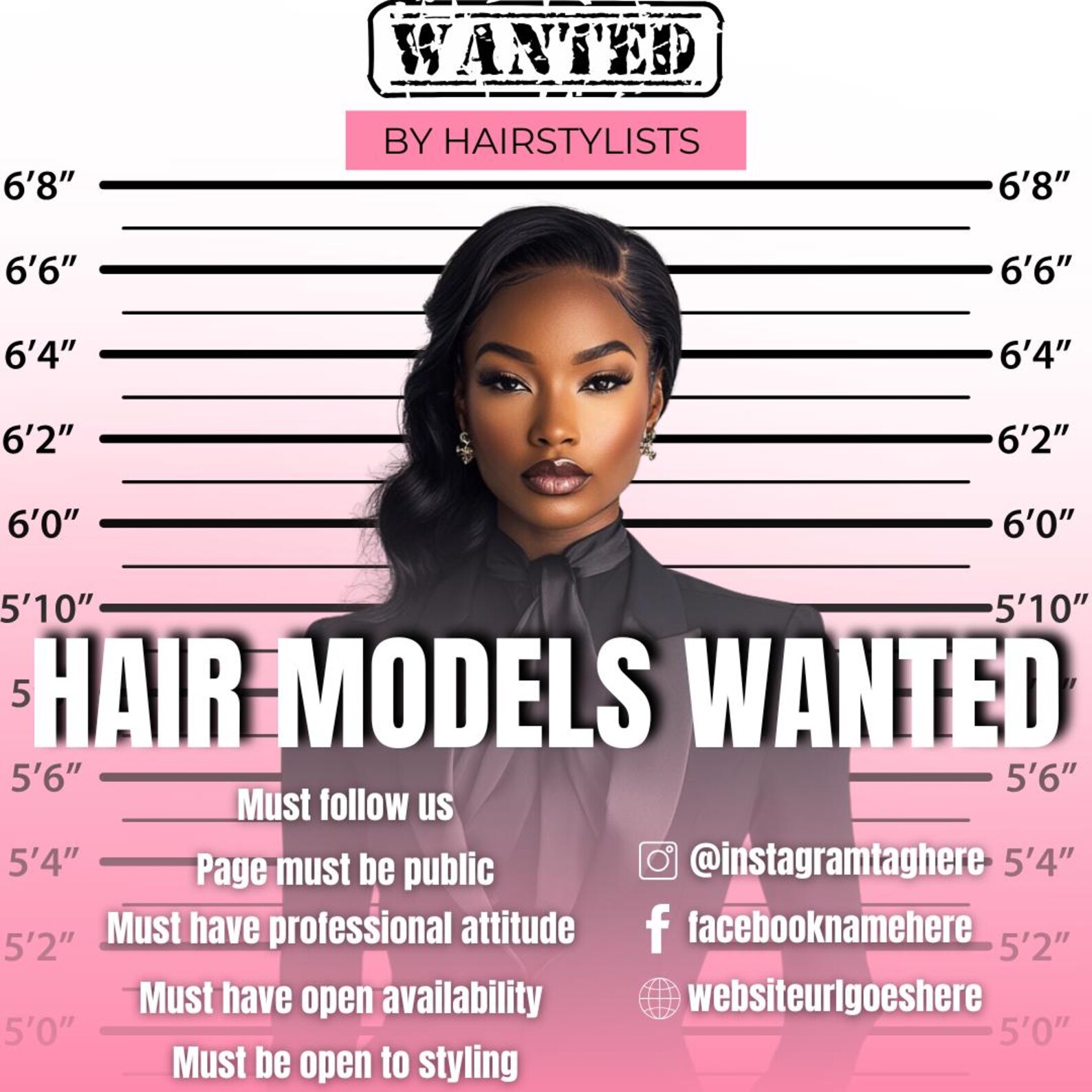 Hair Model Wanted Canva Template - Etsy