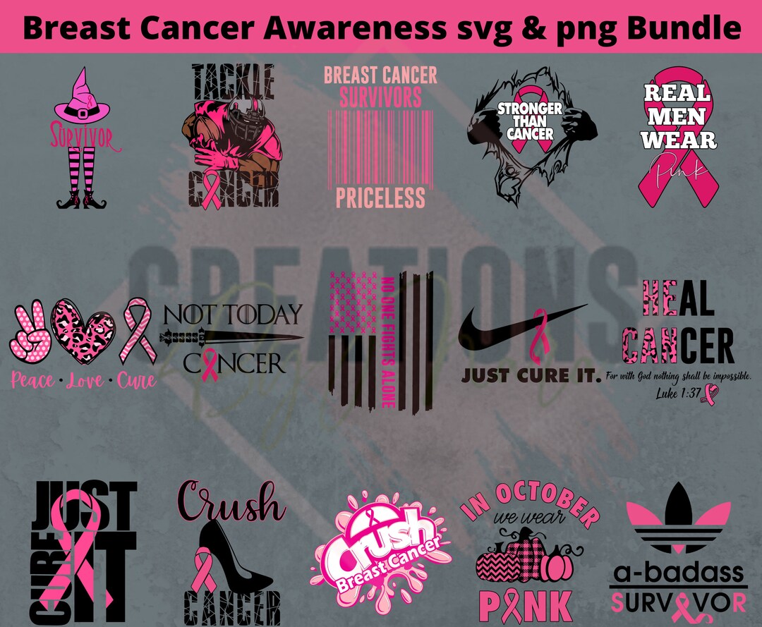 Breast Cancer Bundle 15 FILES Svg and Png Files!!! - Etsy