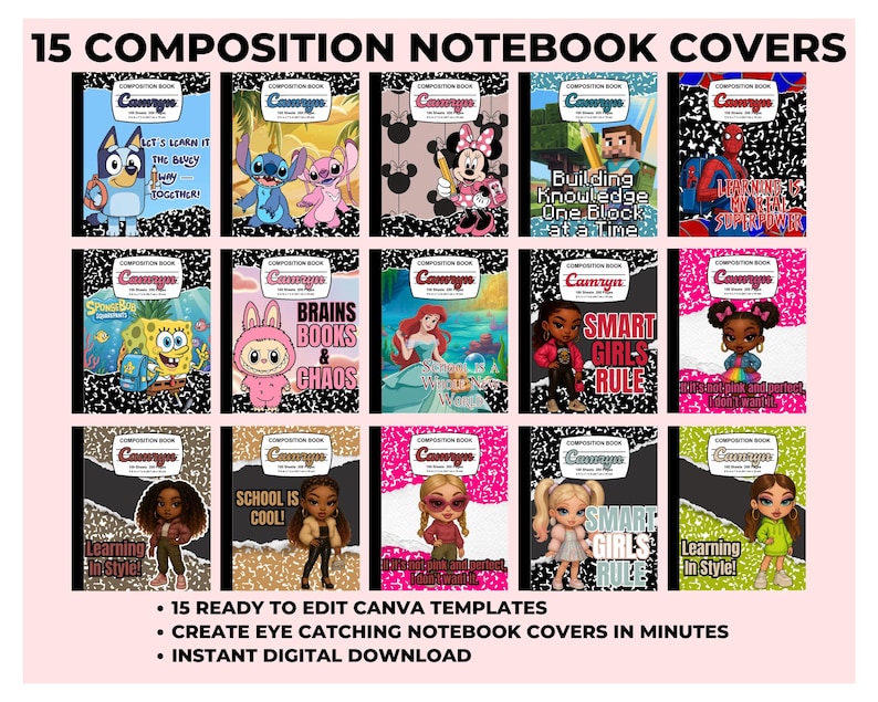 Fun Composition Notebook Cover Templates: Back to School Canva Designs ...