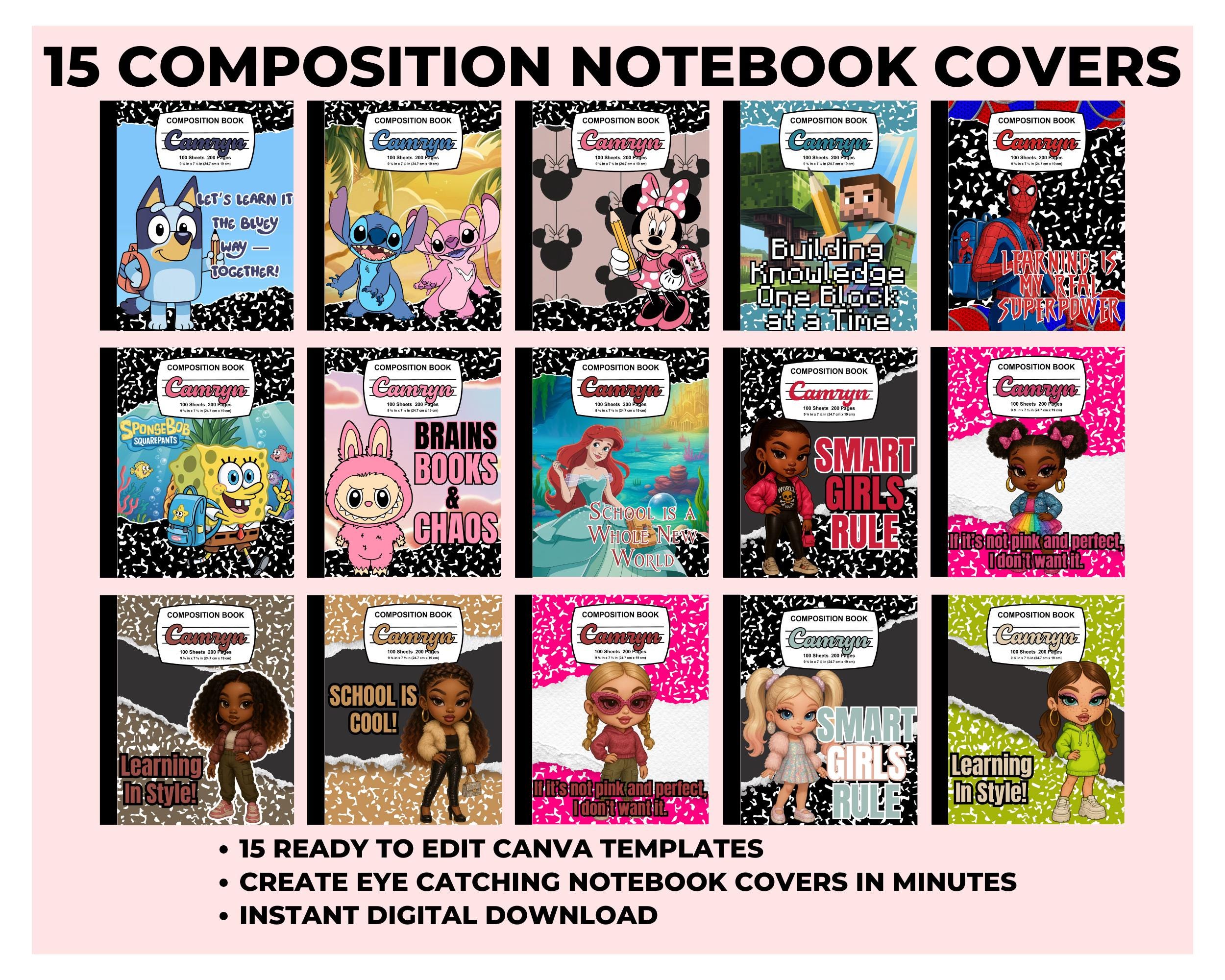 Fun Composition Notebook Cover Templates: Back to School Canva Designs ...