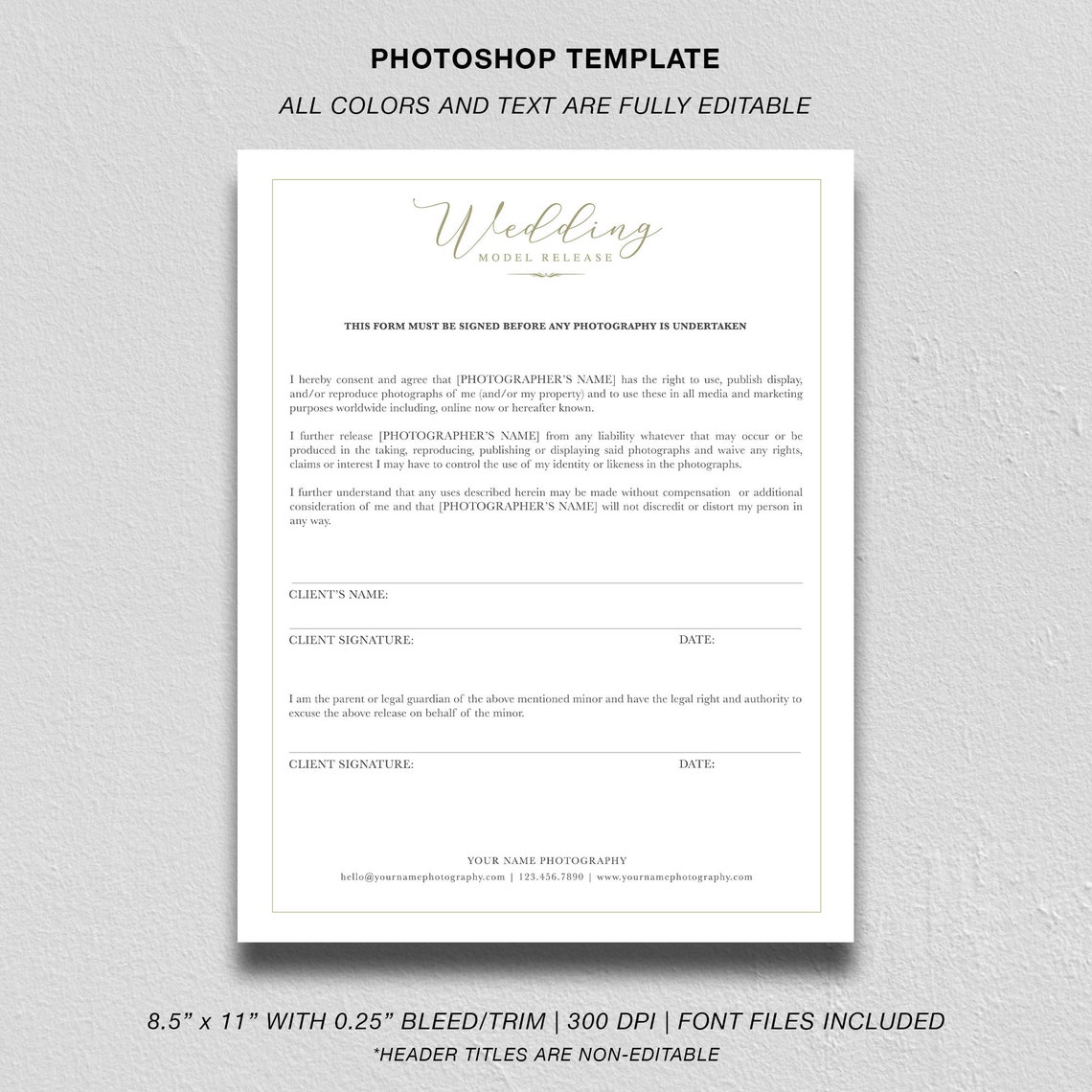 Wedding Model Release Form, Wedding Photography Forms, Model Release ...