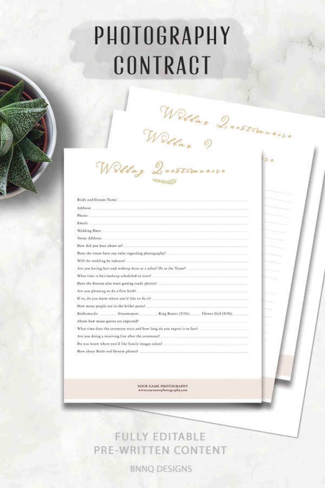 Wedding Photography Questionnaire Template, Editable Contract Template ...