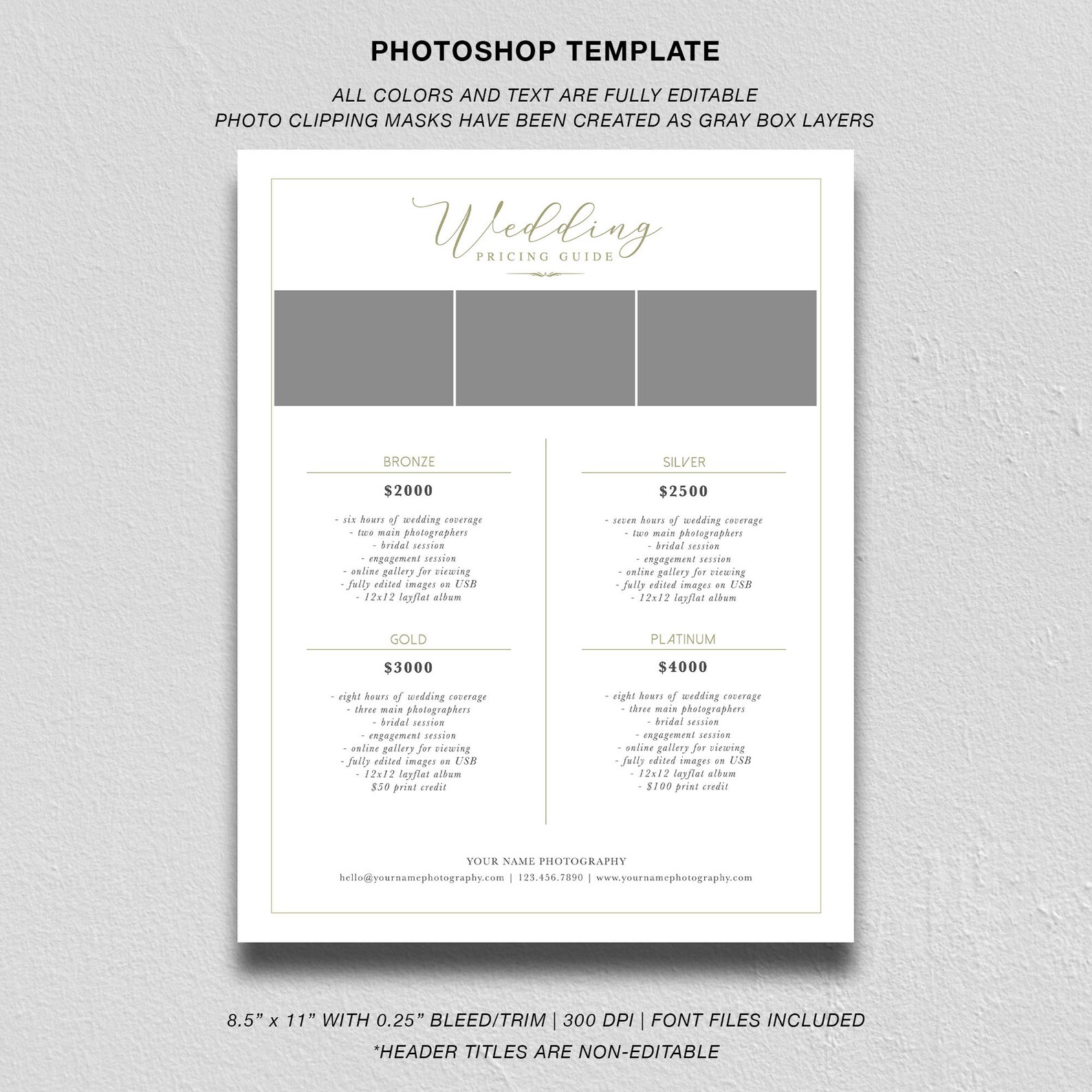 Photographer Pricing Sheet Photoshop Template, Pricing Guide for ...