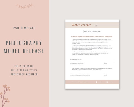 Model Release Form Model Release Minor Photographer Release | Etsy