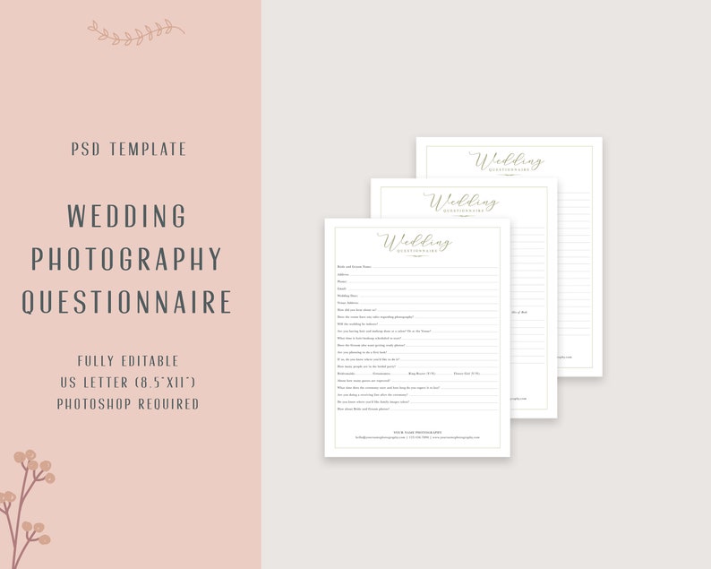 Wedding Photography Questionnaire Template, Editable Contract Template ...