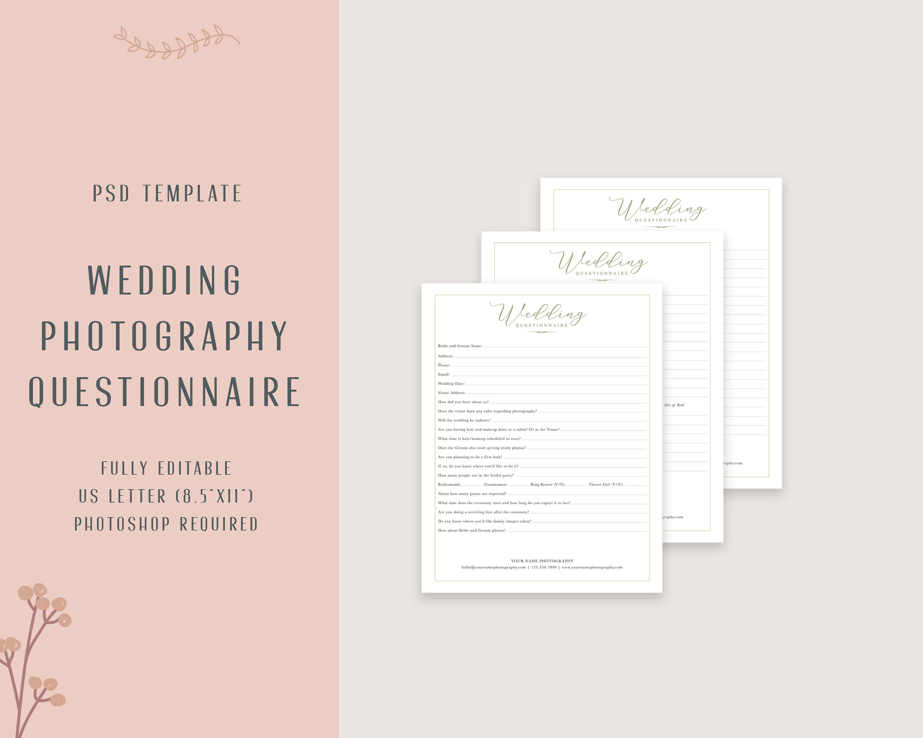 Wedding Photography Questionnaire Template, Editable Contract Template ...