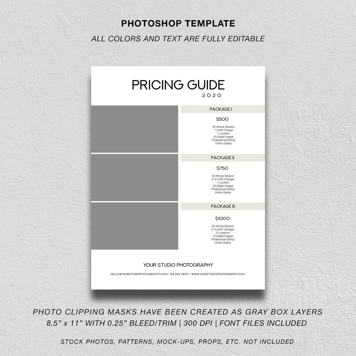 Photographer Pricing Sheet Photoshop Template, Pricing Guide for ...