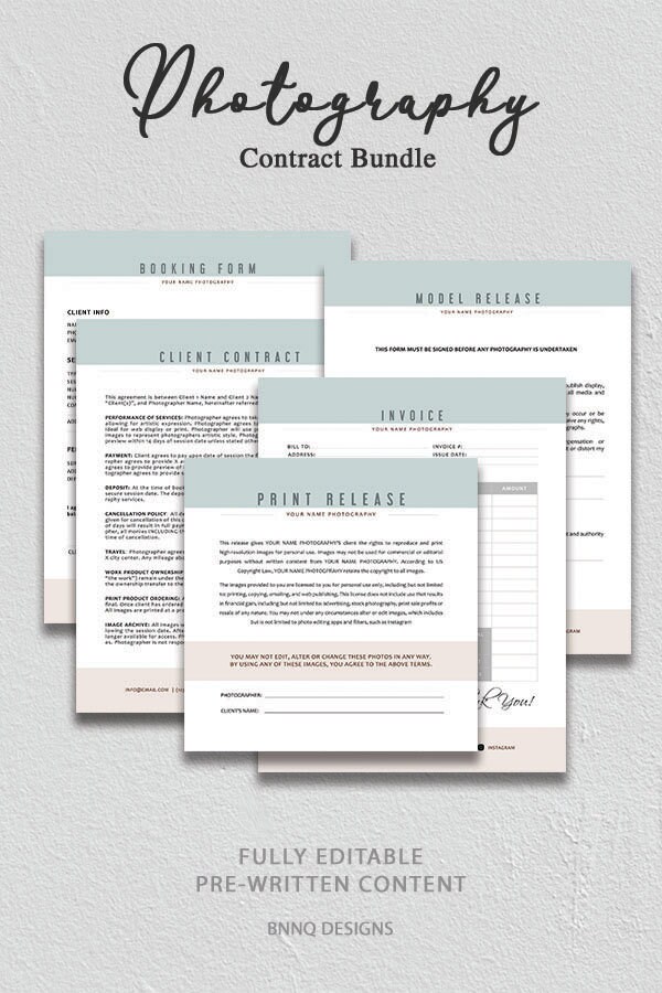 Photography Contract Template Set, Photography Marketing Bundle ...