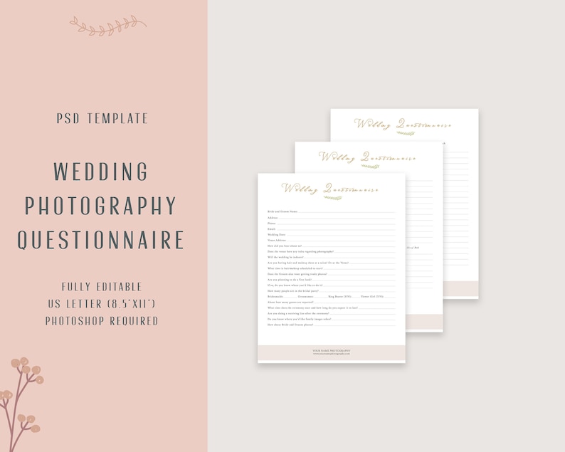 Wedding Photography Questionnaire Template, Editable Contract Template ...