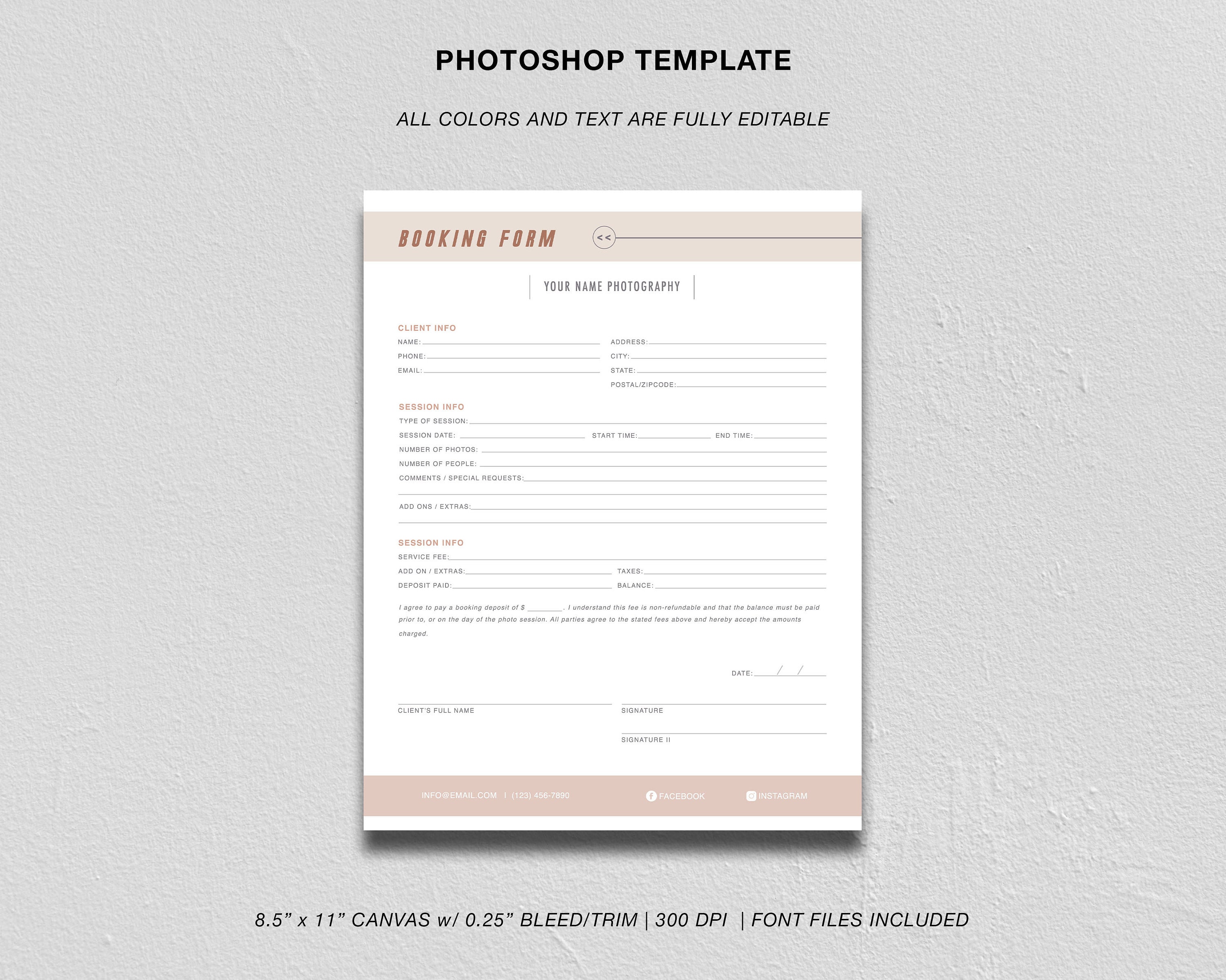 Photography Contract Template Client Booking Form Contract Portrait ...