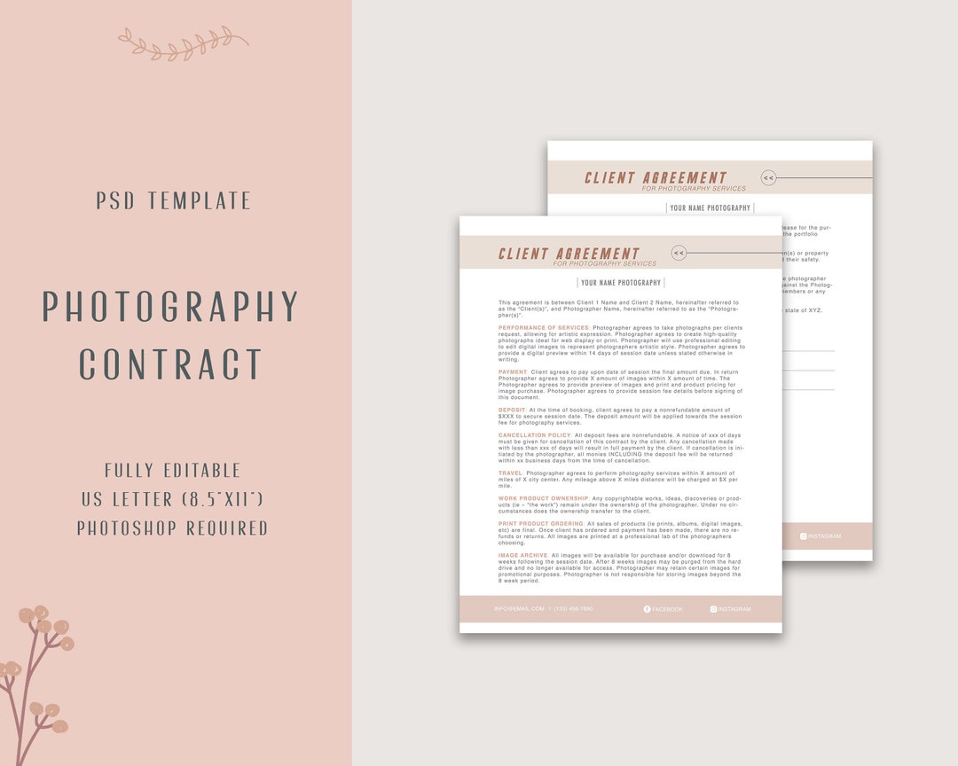 Client Contract Photography Template, Contract Booking Form for ...