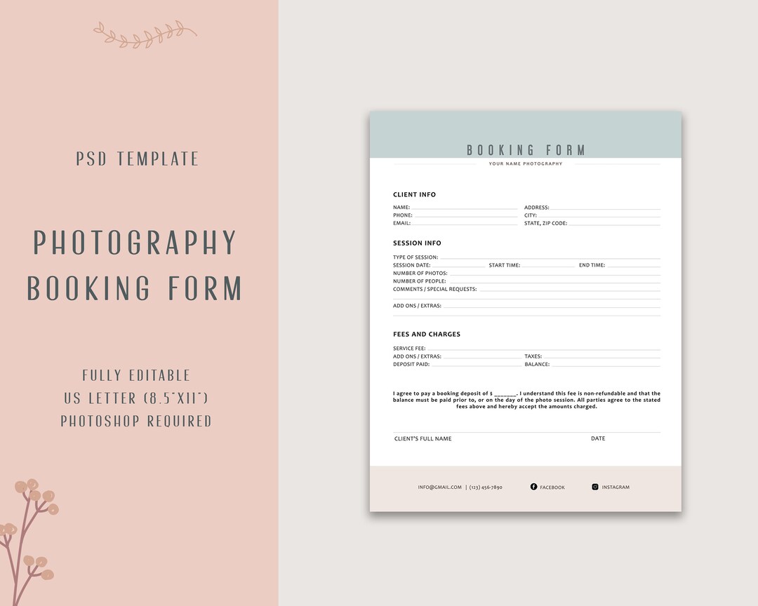 Photography Contract Template - Client Booking Form Contract - Portrait ...