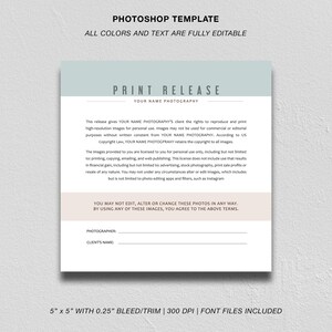 Print Release for Photographer, Print Release Form, Photography Release ...