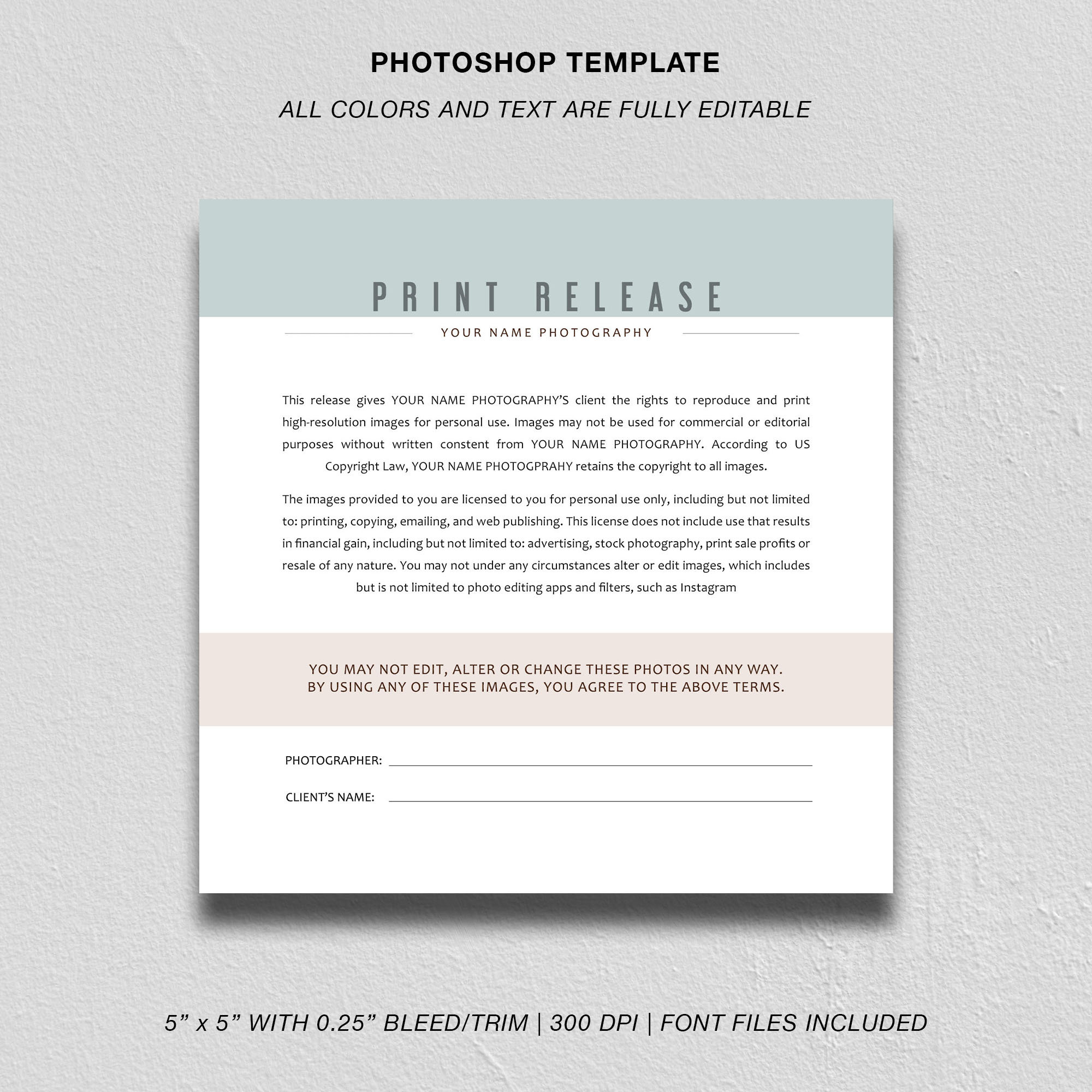 Print Release for Photographer, Print Release Form, Photography Release ...