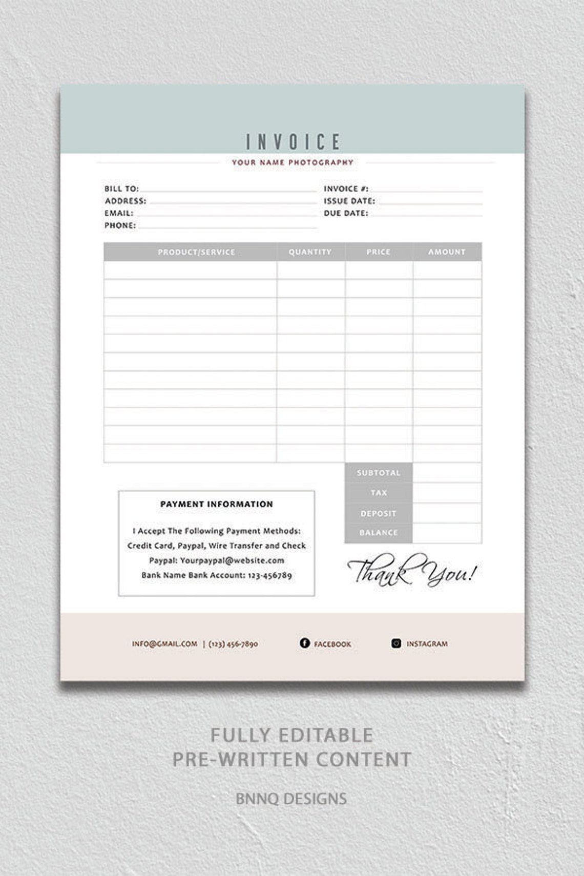 Invoice Template for Photography Pricing, Purchase Order Form ...