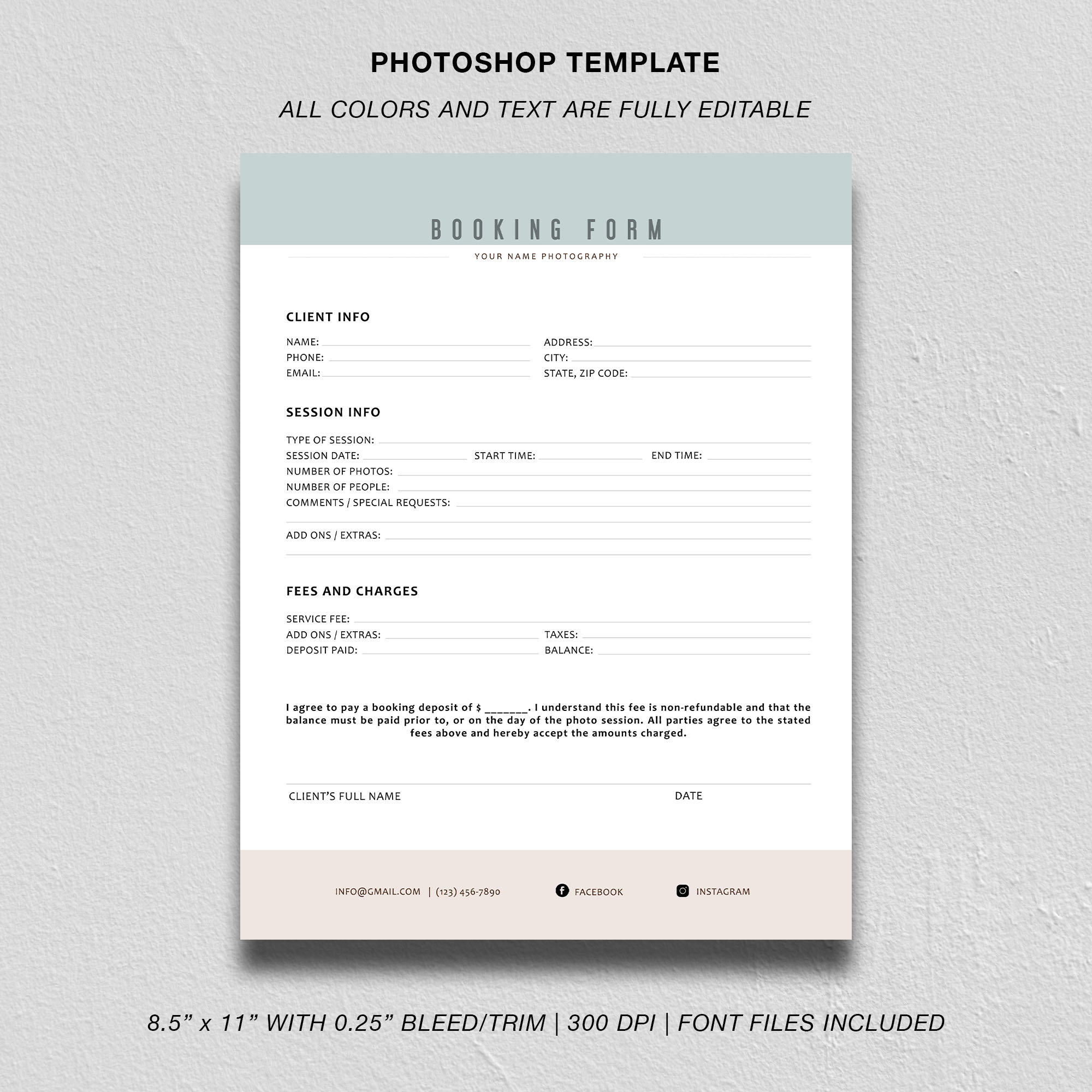 Photography Contract Template - Client Booking Form Contract - Portrait ...