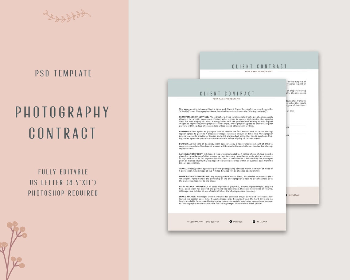 Client Contract Photography Template, Contract Booking Form for ...