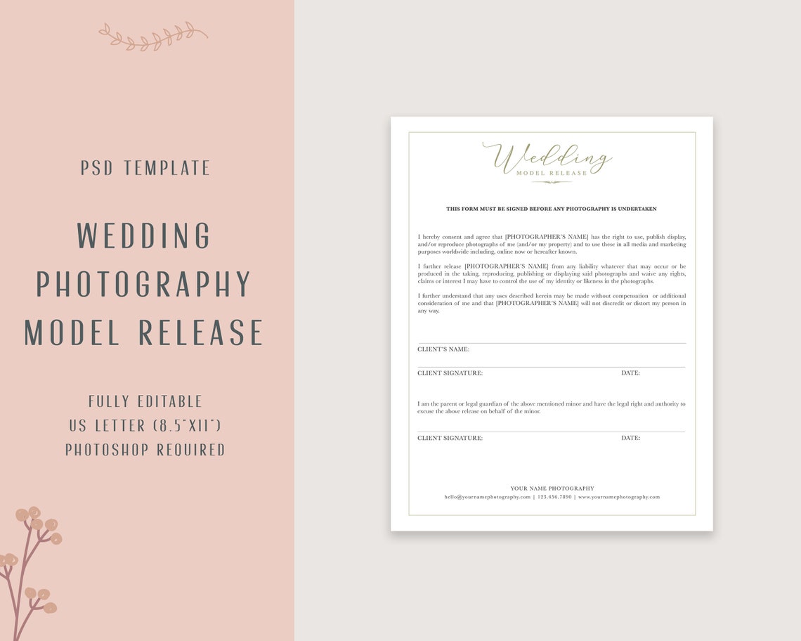 Wedding Model Release Form, Wedding Photography Forms, Model Release ...