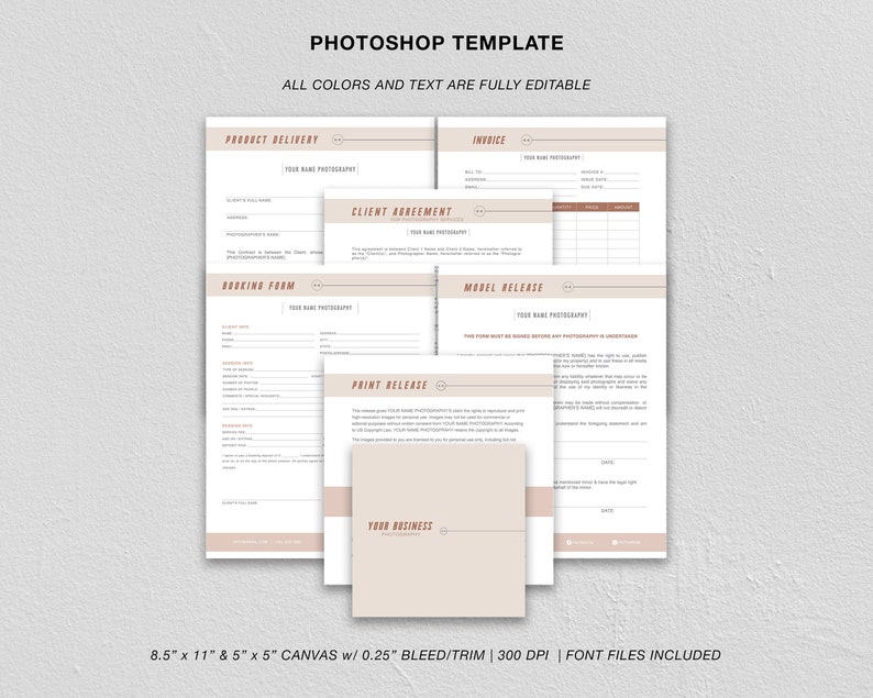 Photography Contract Template Set, Photography Marketing Bundle ...