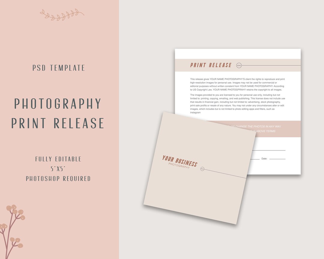 Print Release for Photographer, Print Release Form, Photography Release ...
