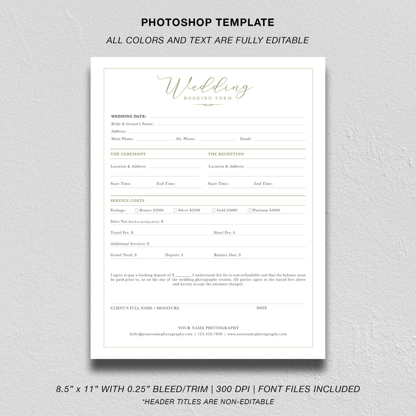 Client Booking Form Contract for Photographers, Wedding Photography ...