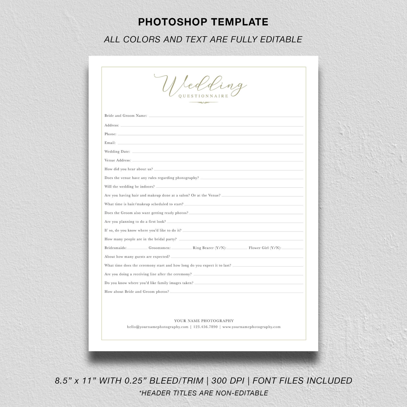 Wedding Photography Questionnaire Template, Editable Contract Template ...