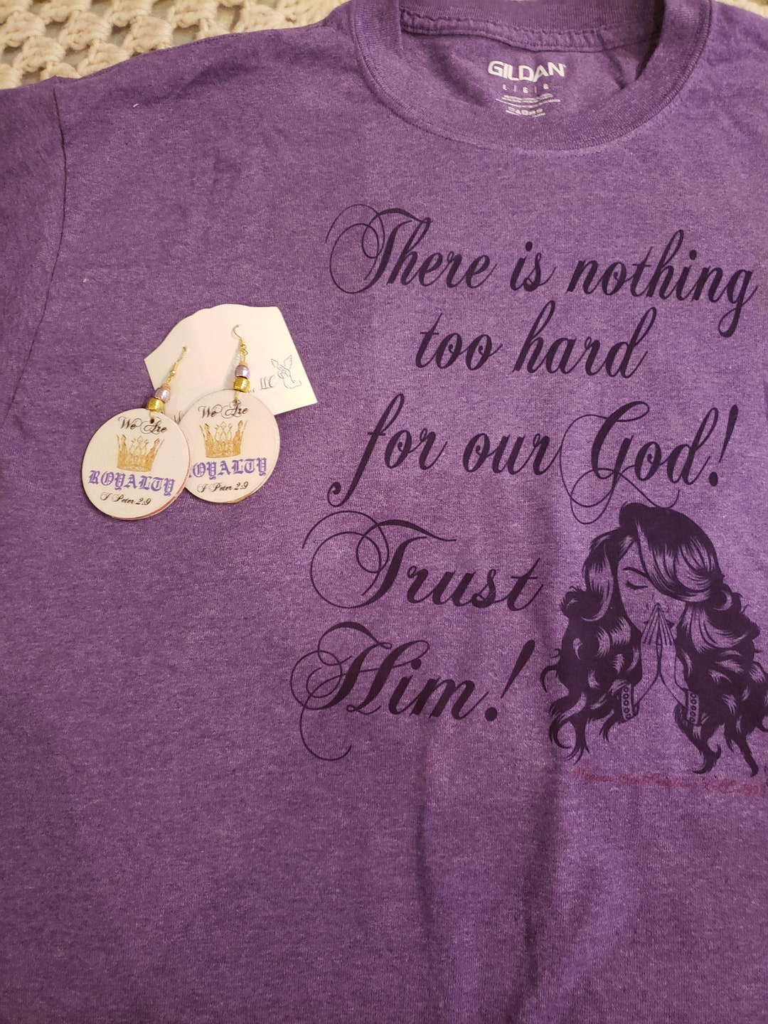 Jesus is Champion Tee & Earrings, Christian T-shirt, Trust God ...