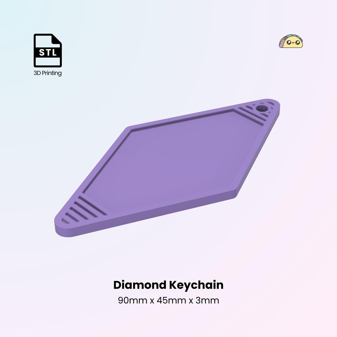 Blank Diamond Keychain STL Files, 3D Print & Sell Them, Add Custom Text ...
