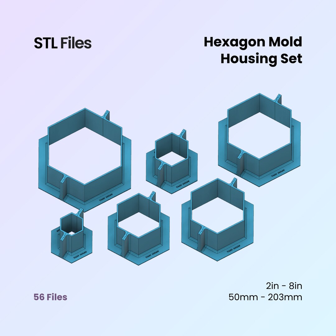 Hexagon Mold Housing STL Files: 3D Printable, 56 Sizes (digital ...