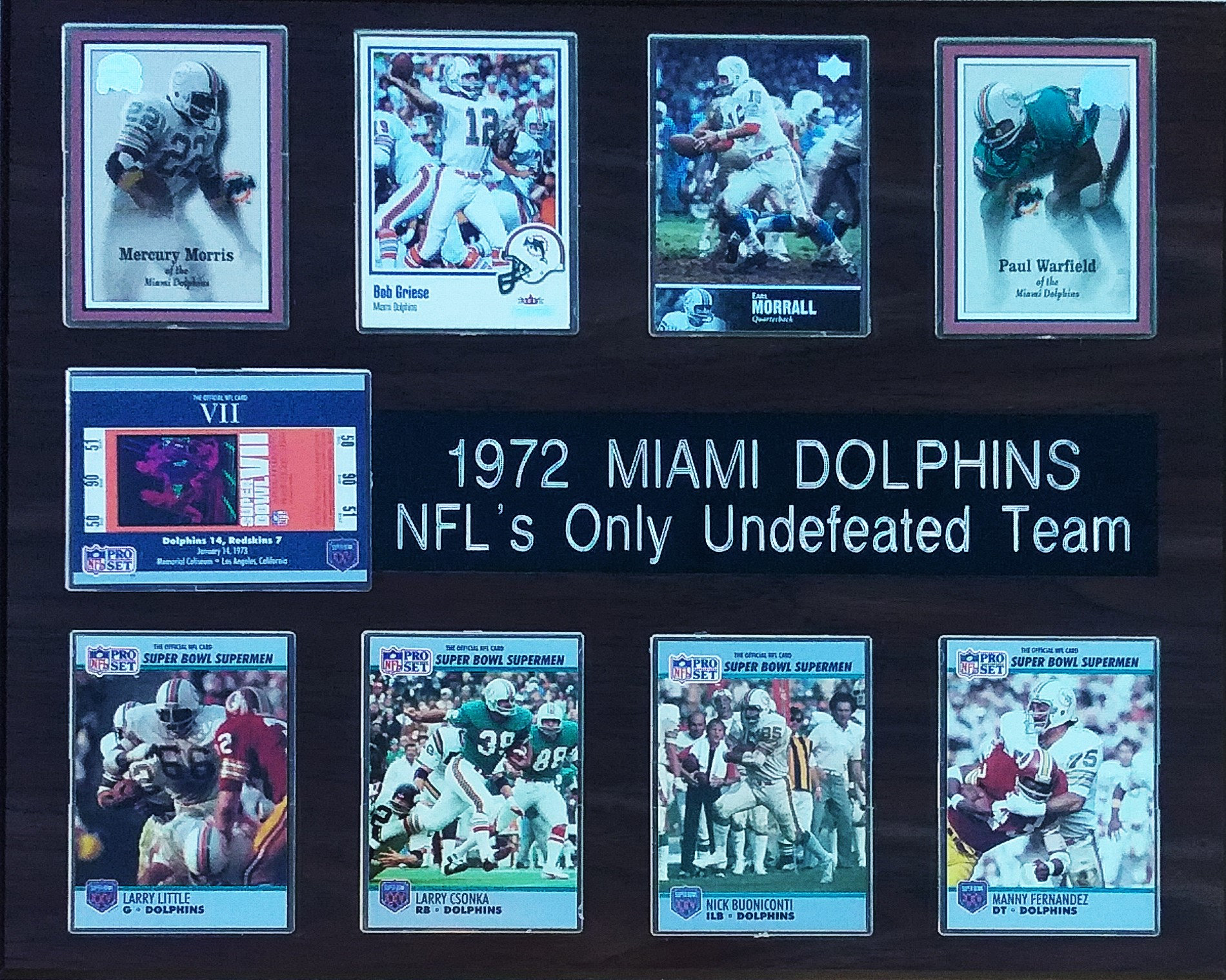 1972 Miami Dolphins Perfect Season 8-card 12x15 Cherry-finished Plaque ...
